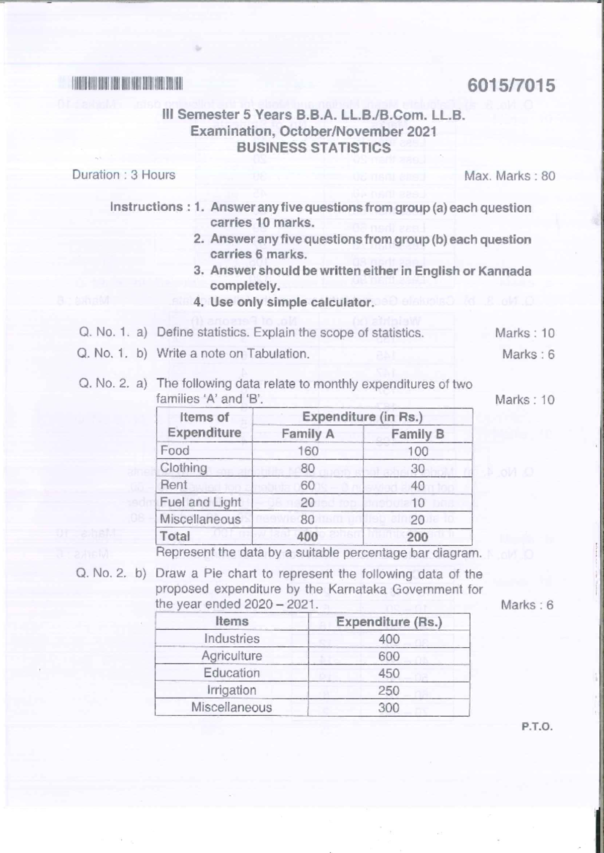 Business statistics KSLU, 3rd semester question paper - b.a.ll.b - Studocu