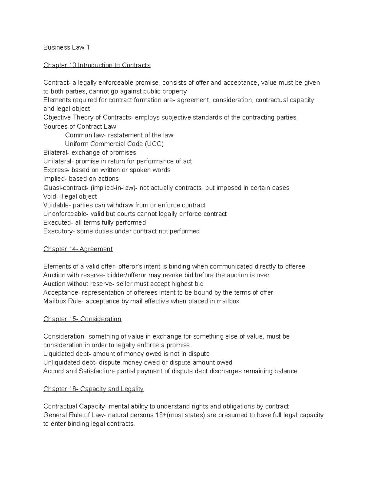 Business Law Final Chapters - Business Law 1 Chapter 13 Introduction to ...