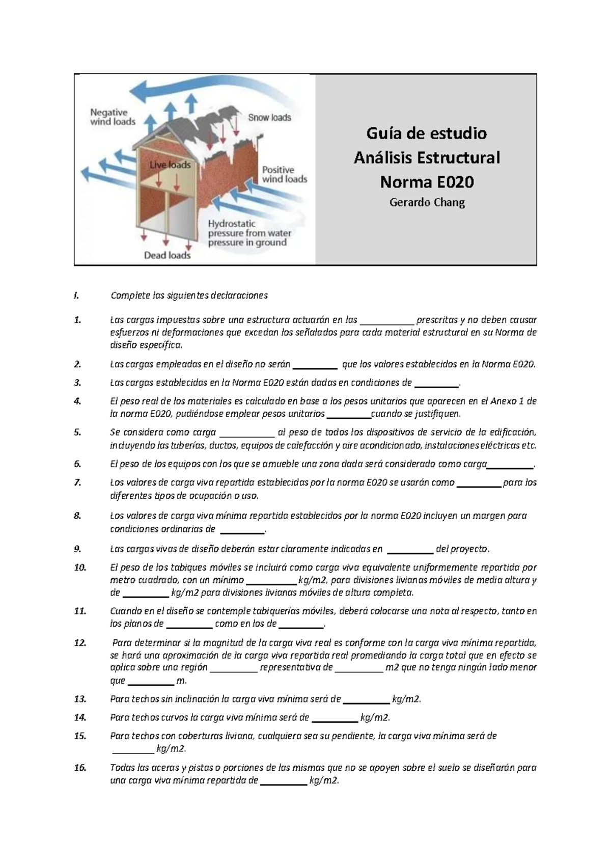 02 Guia de estudio.Norma de carga E020 - I. Complete las siguientes ...
