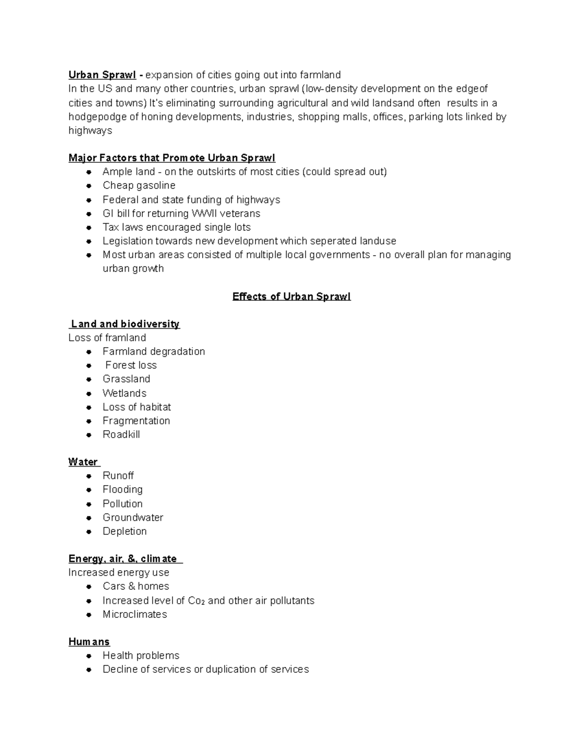 Environmental Notes 5 - Urban Sprawl - expansion of cities going out ...