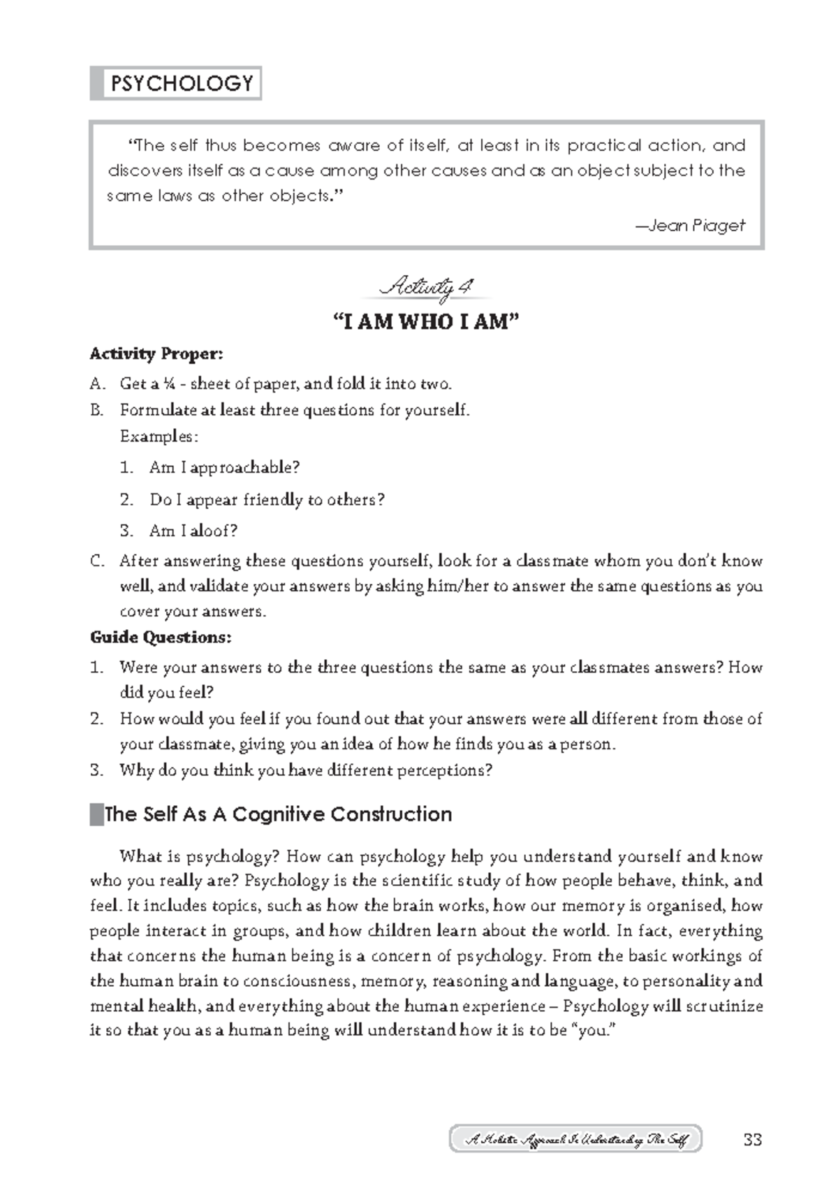 Chapter-1 - Pmaterial - PSYCHOLOGY “The self thus becomes aware of ...