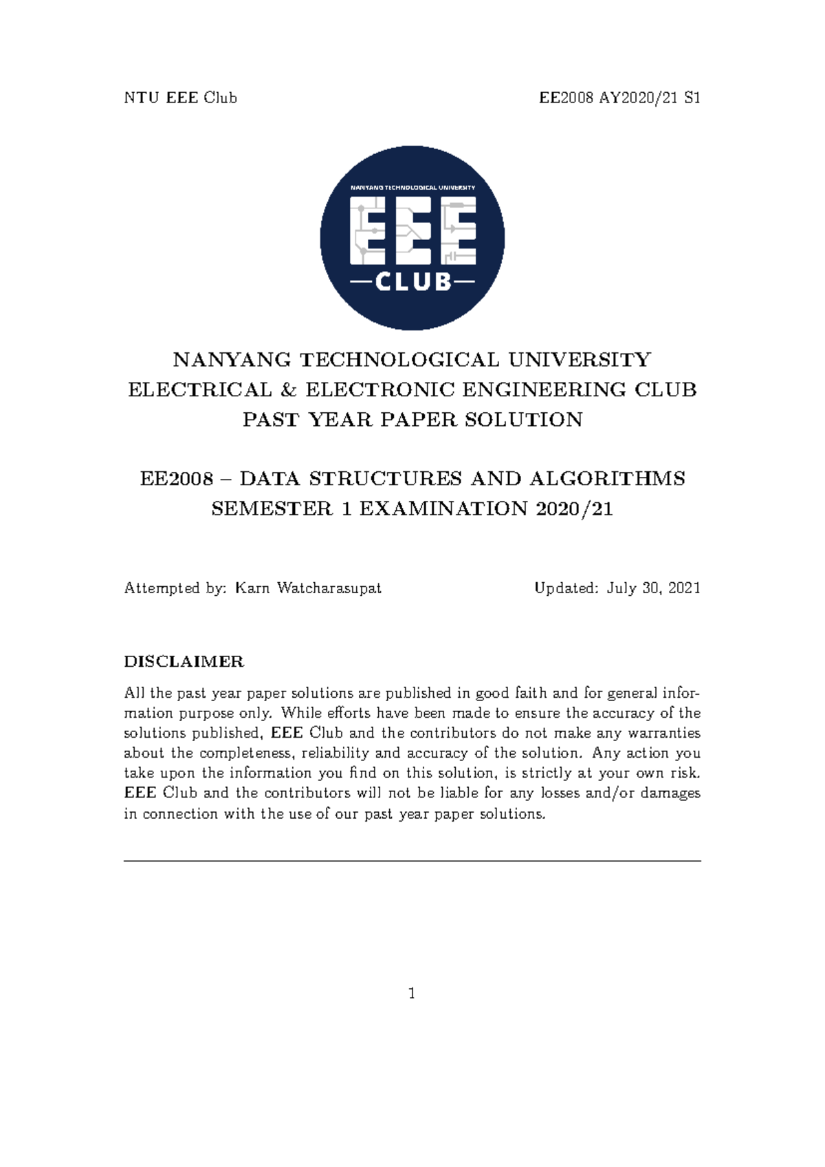 EE2008 2021 S1 karn - nil - NANYANG TECHNOLOGICAL UNIVERSITY ELECTRICAL & ELECTRONIC ENGINEERING ...