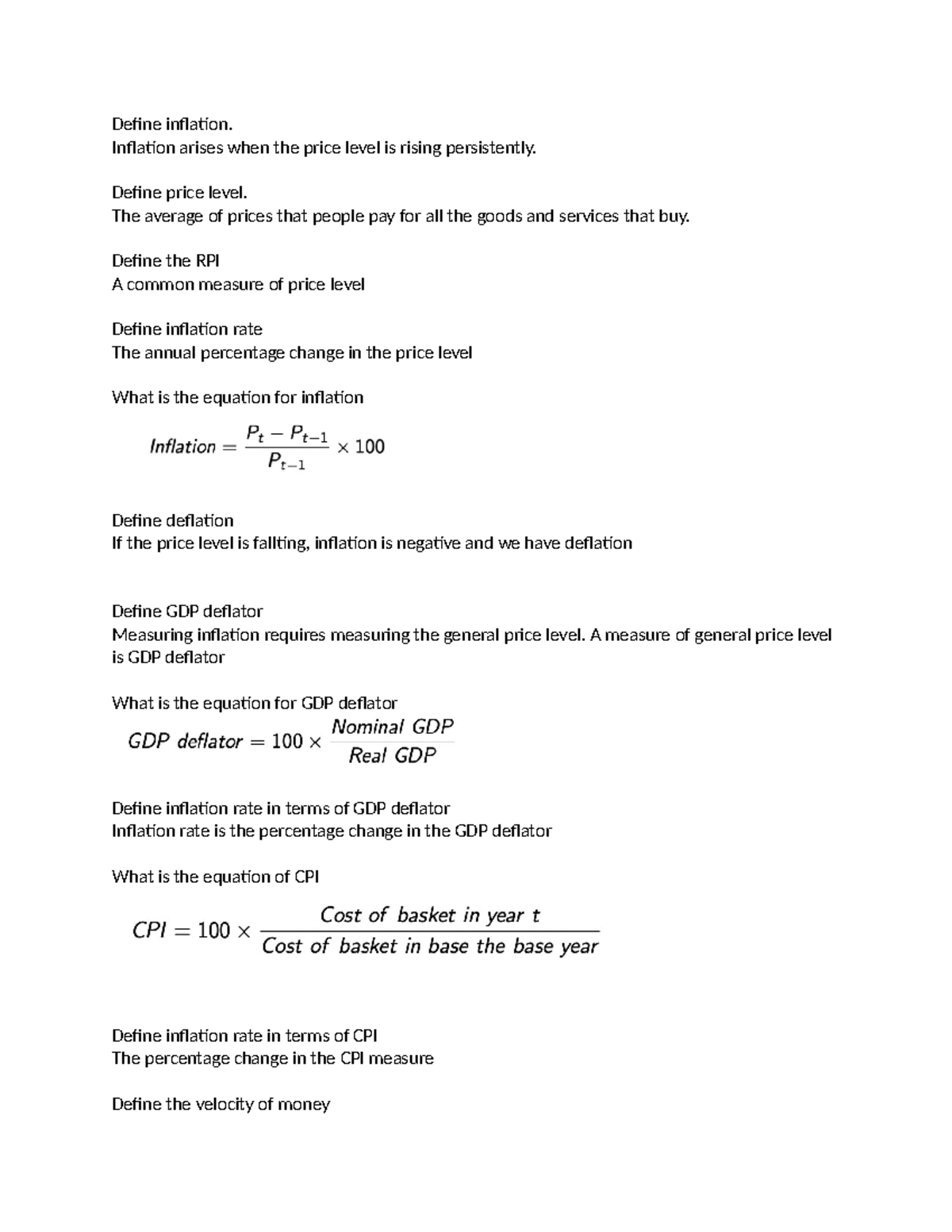 L11 money - notes - Define inflation. Inflation arises when the price ...
