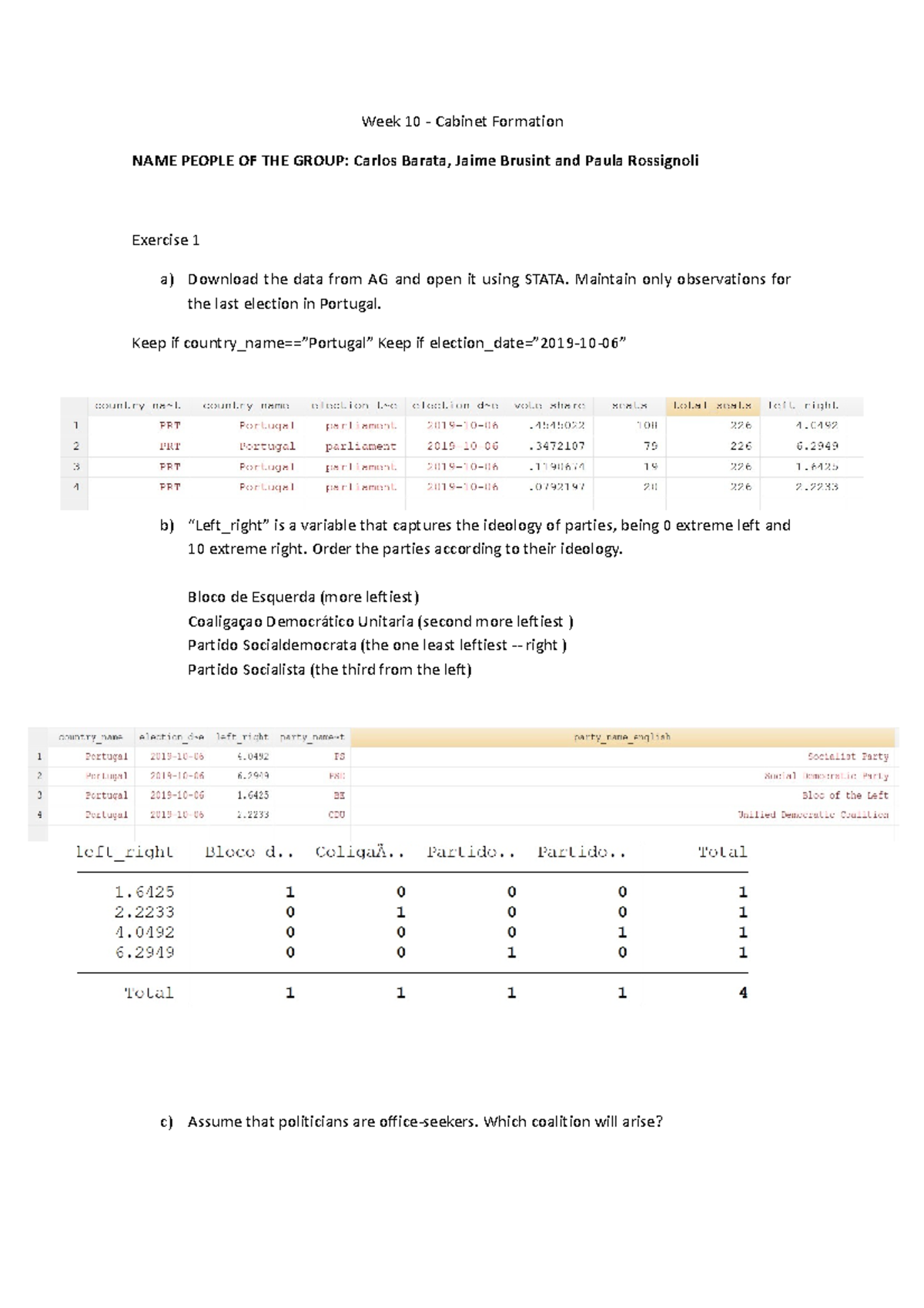 Exercise Week 10 (1) reduced classes - Week 10 - Cabinet Formation NAME ...