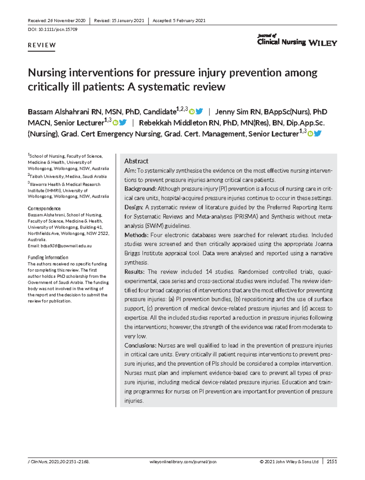 Nursing Interventions for Pressure Injury Prevention: A Systematic ...
