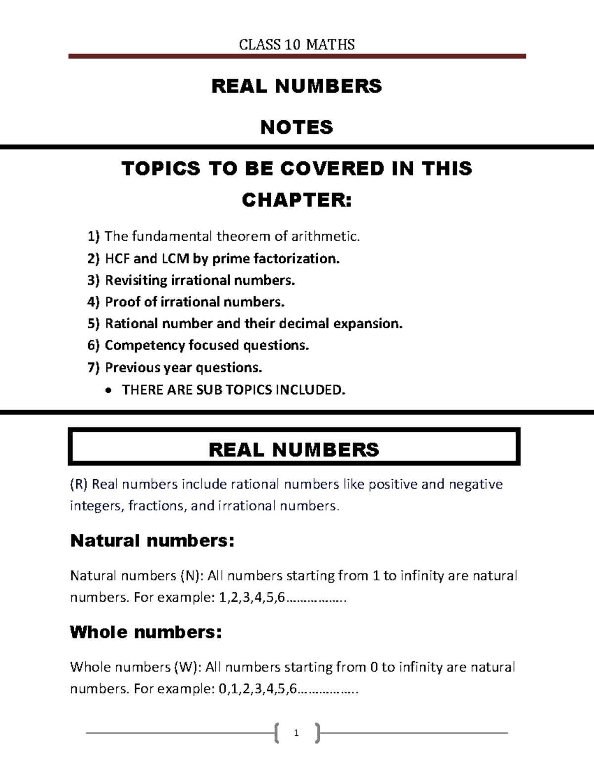 Real Numbers - This Notes Are For Cbse Board Class 10 - Real Numbers
