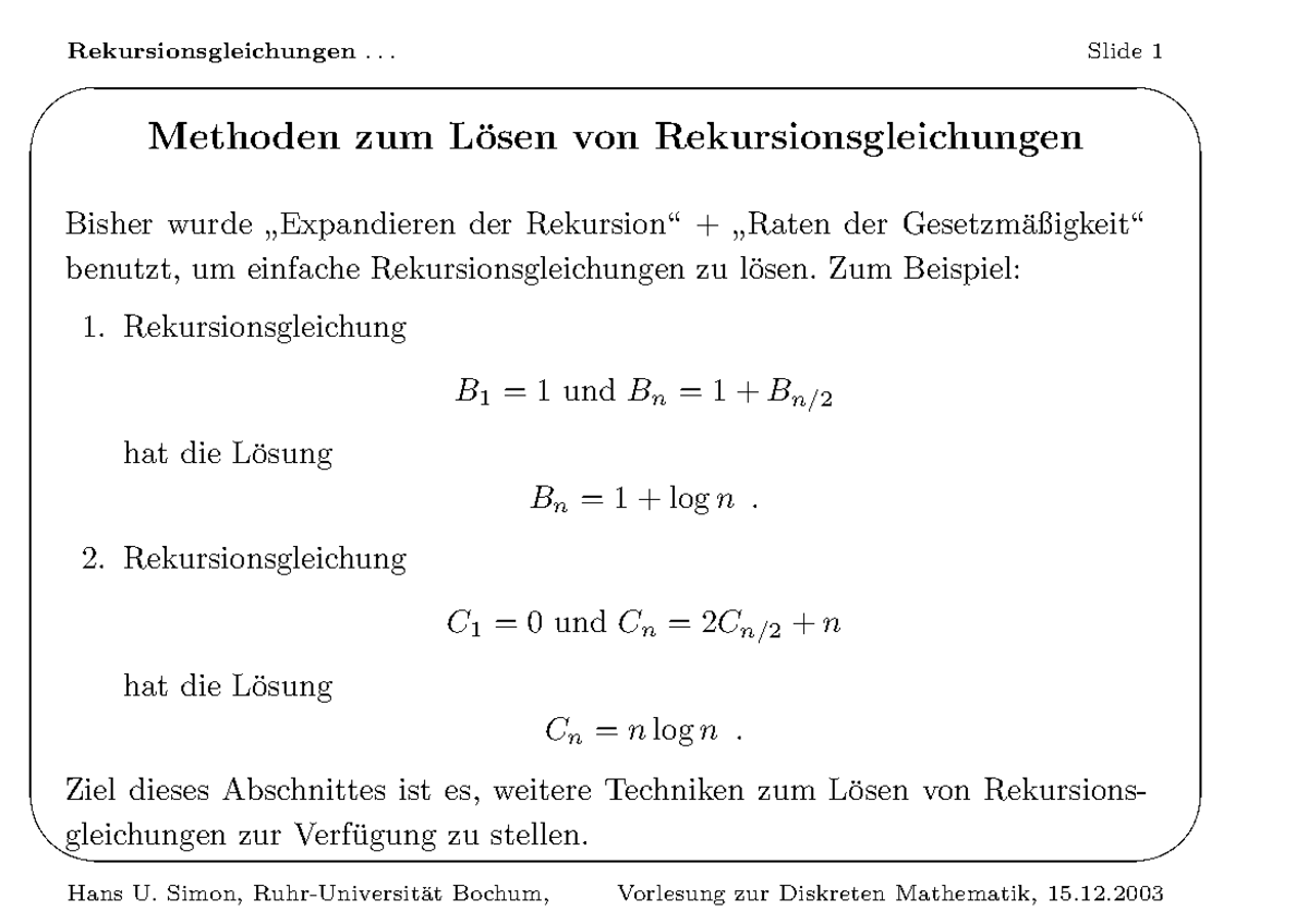 Master Theorem - BIG O Notation - Methoden zum L ̈osen von ...