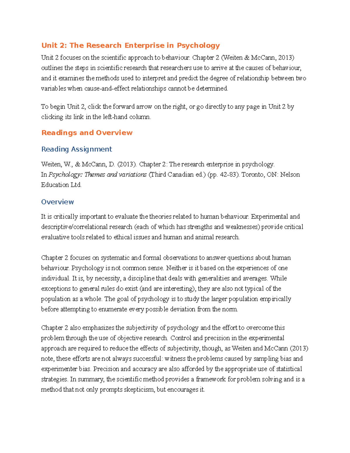 Unit 2 psych - notes - Unit 2: The Research Enterprise in Psychology ...