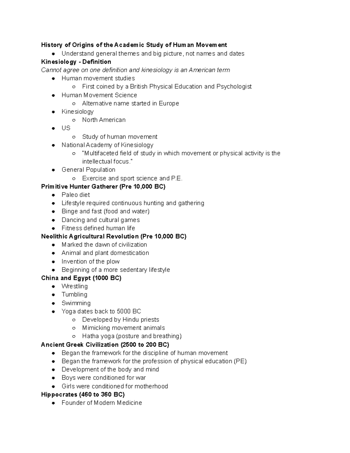 KIN 100 History of Human Movement Lecture - History of Origins of the ...