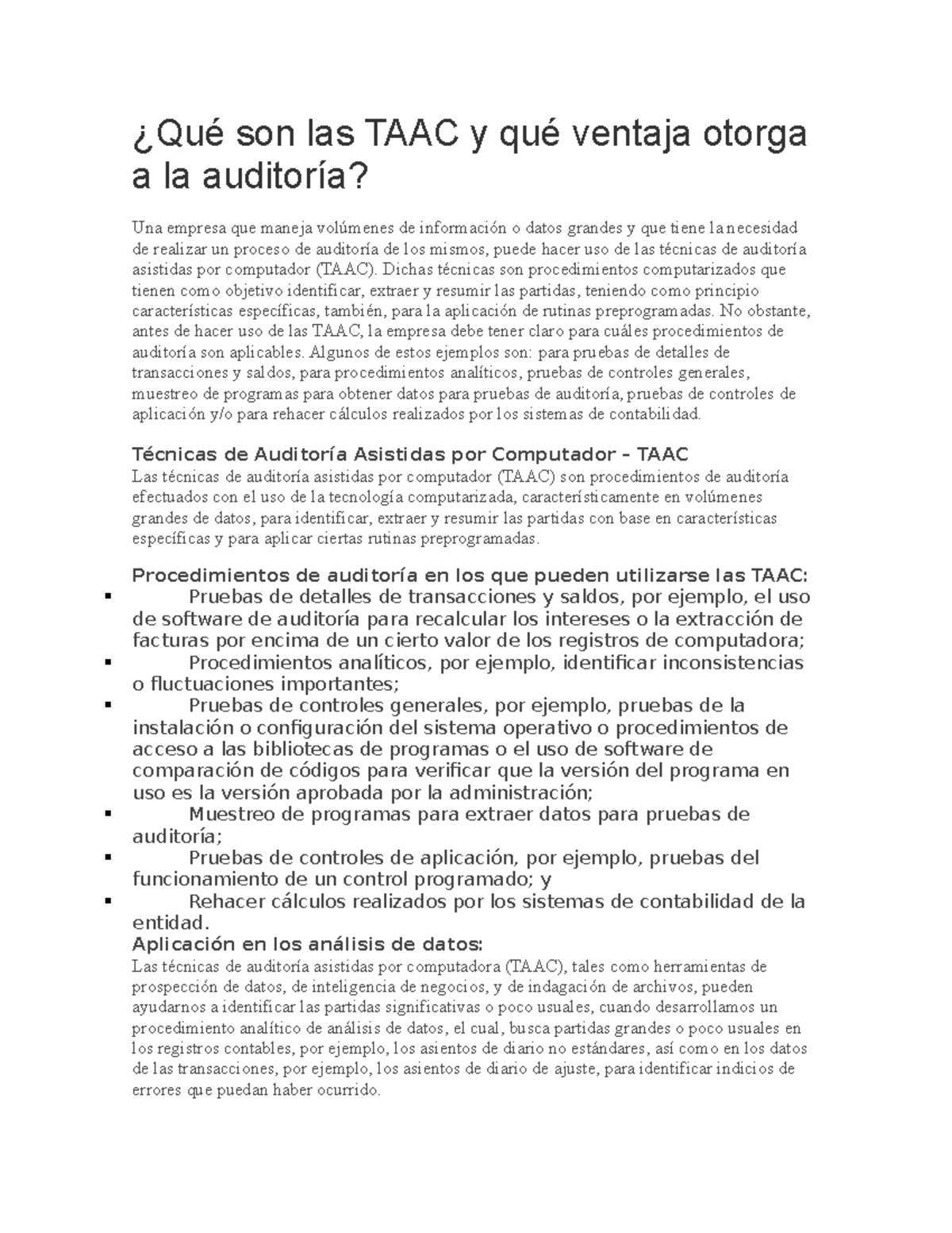Qué son las TAAC y qué ventaja otorga a la auditoría - ¿Qué son las ...