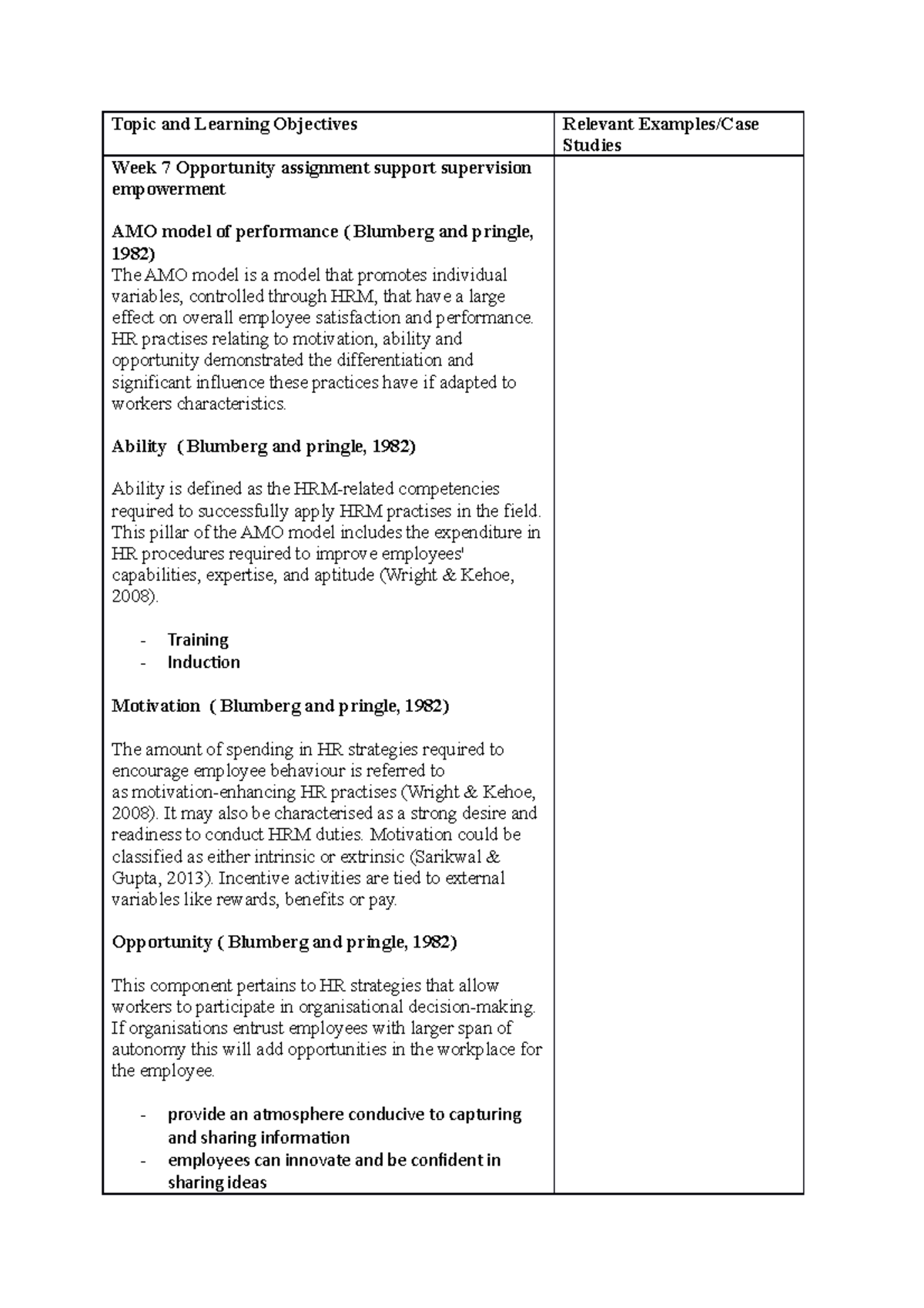 MGMT 304 Topic and Learning Objectives - Topic and Learning Objectives ...