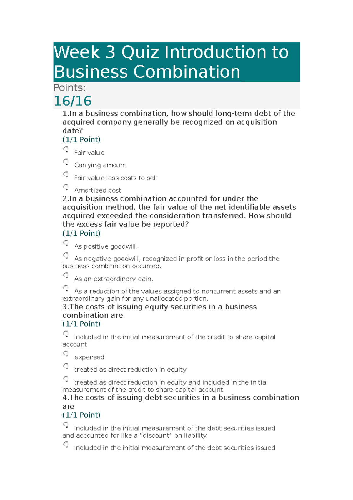 Week 3 Quiz Introduction to Business Combination - Accountancy ...