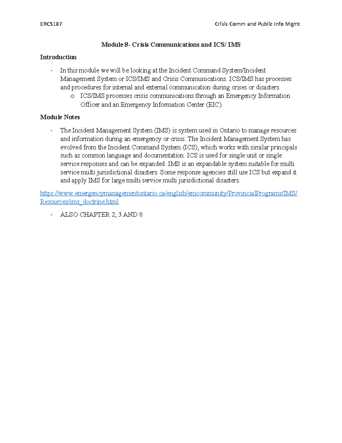 Modulle 8- Crisis Communications and ICS IMS - ERC5187 Crisis Comm and ...