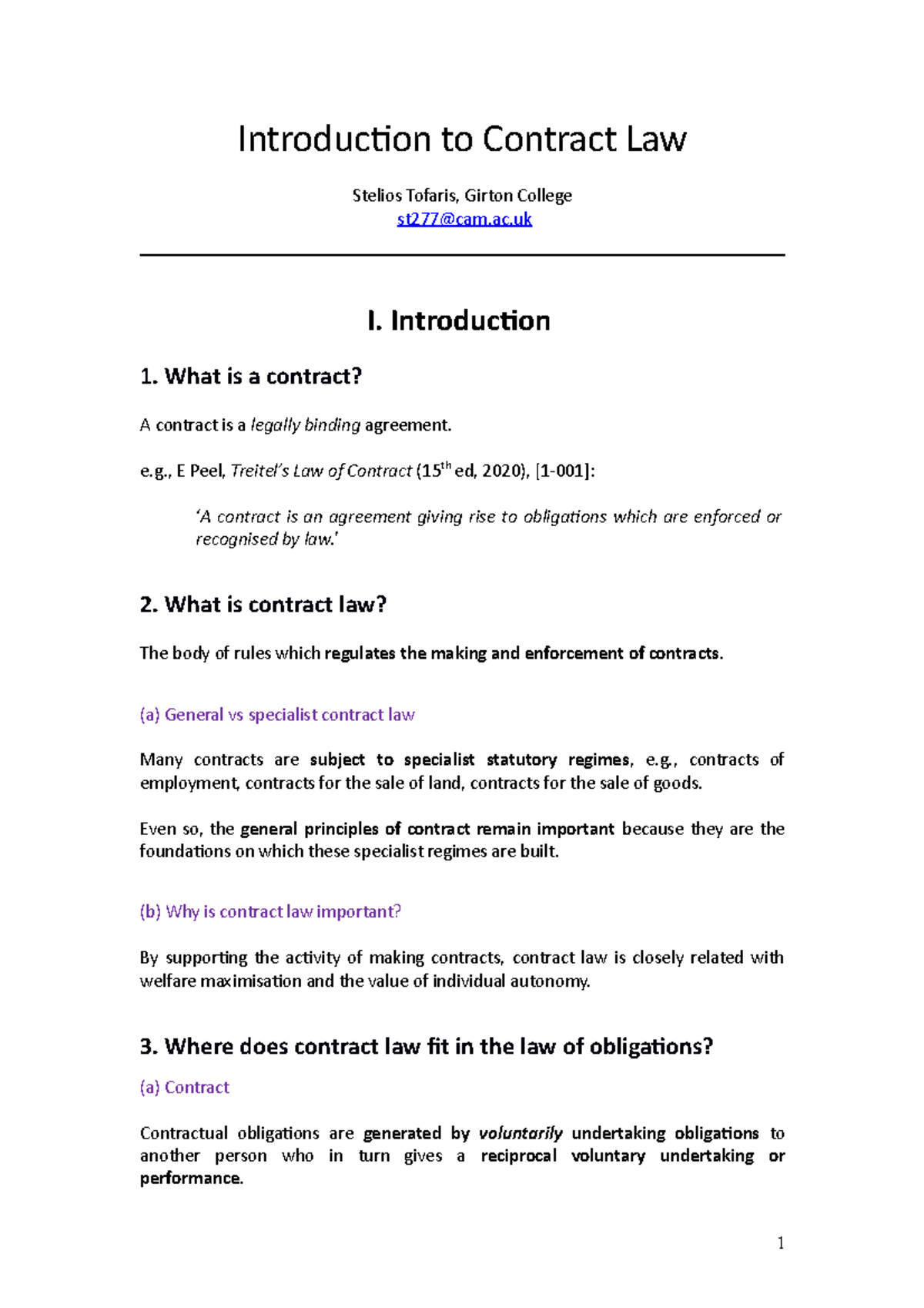 CL L1 Introduction to Contract Law - Introduction to Contract Law ...