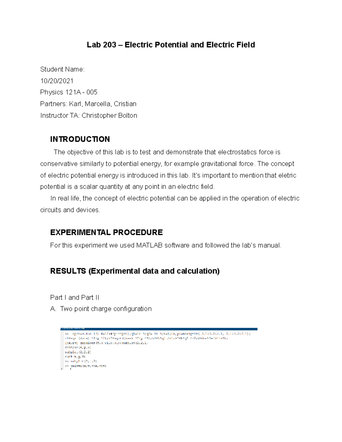 lab report electric potential and electric field - Lab 203 – Electric ...