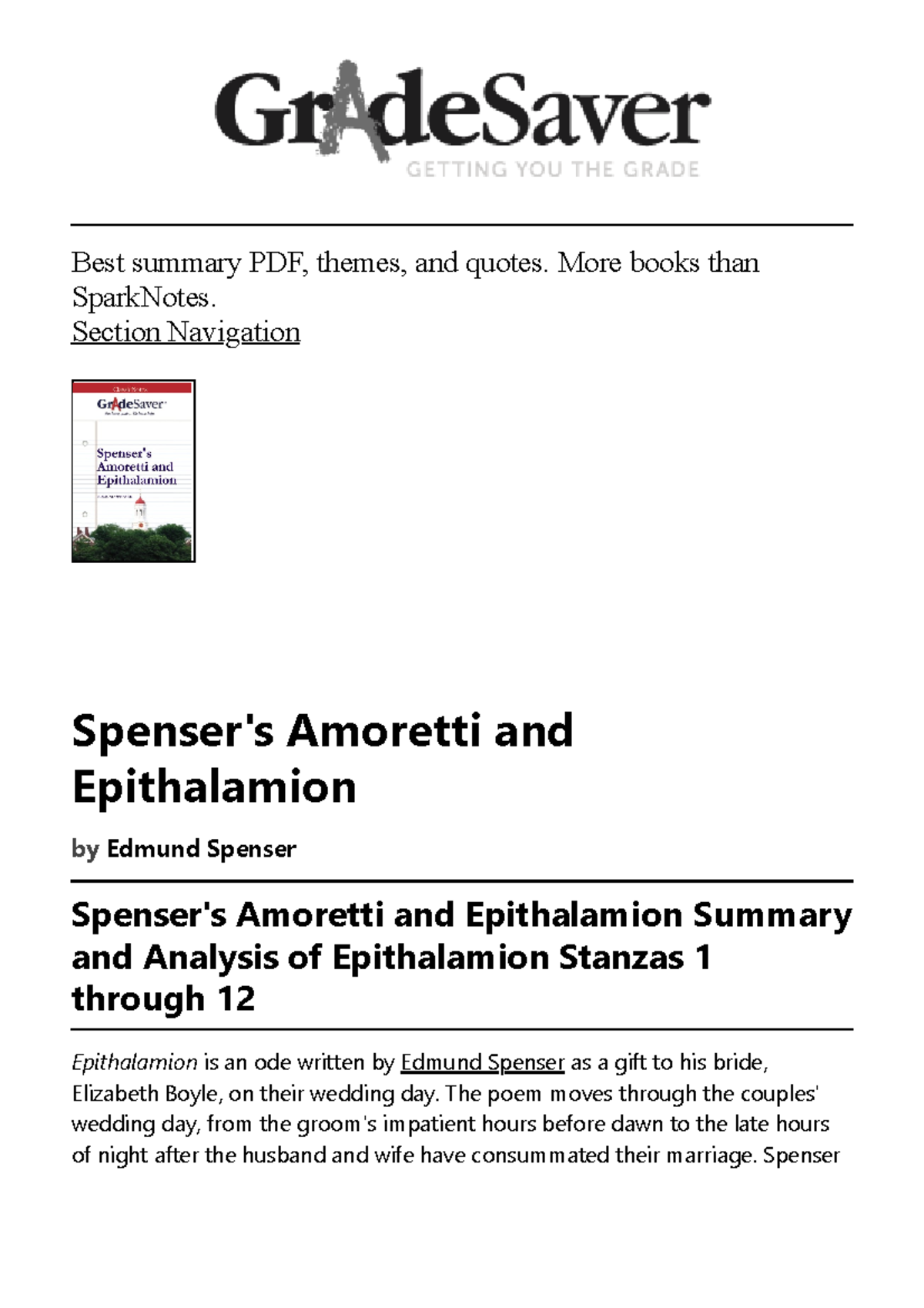 2 Spenser’s Amoretti and Epithalamion Epithalamion Stanzas 1 through 12 ...