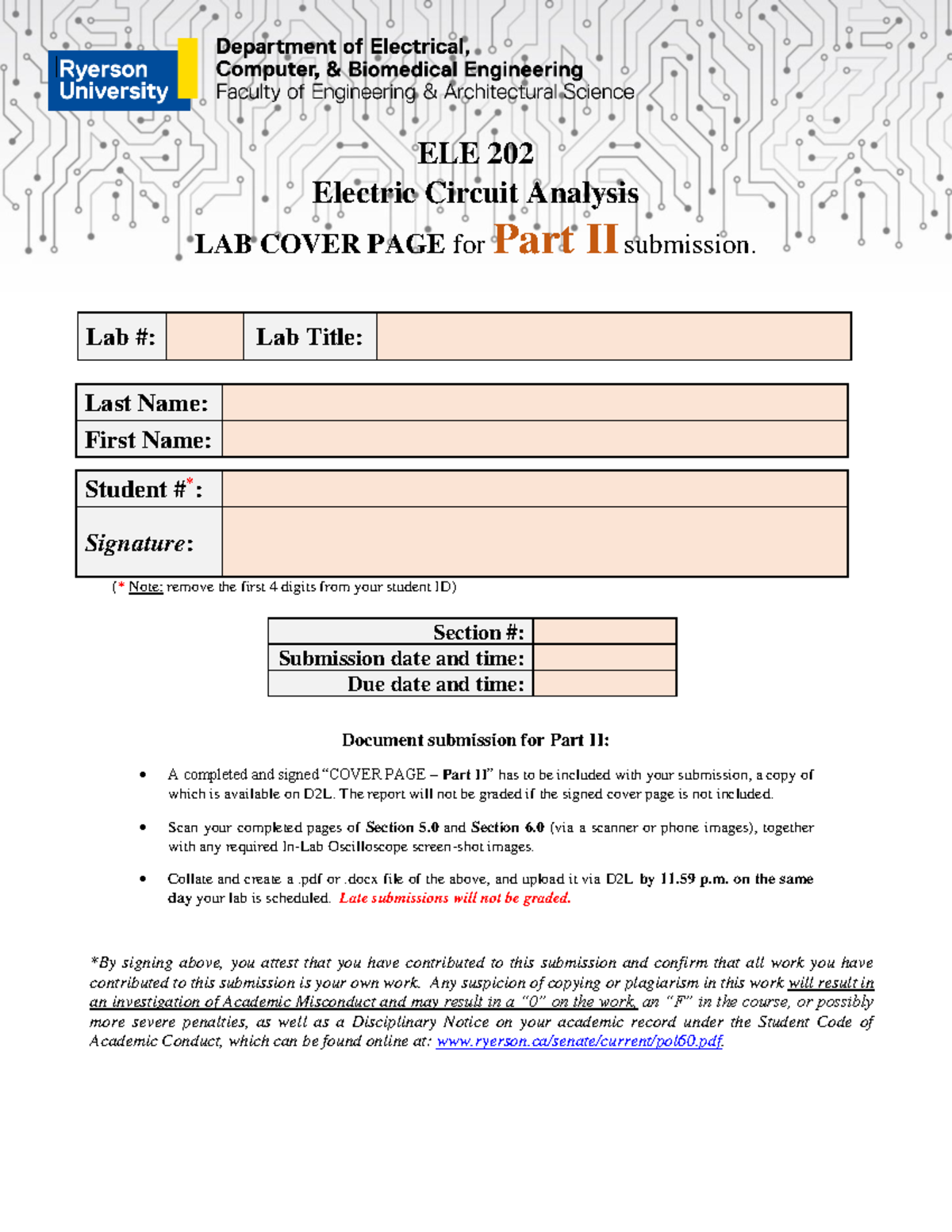 ELE202 - Lab Cover Page - PART II (Post-lab) - ELE 202 Electric Circuit ...
