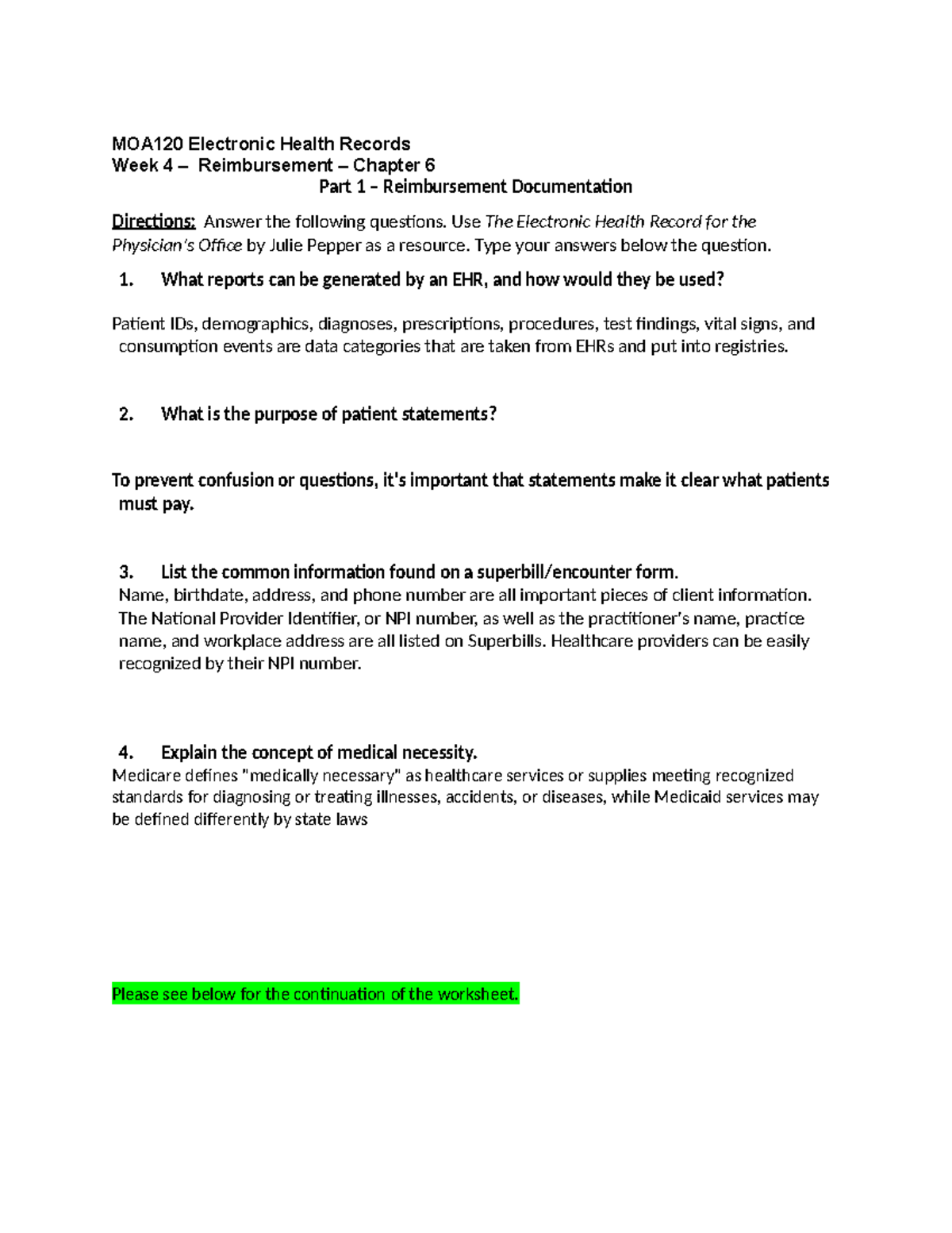 Wk4Assignment - work - MOA120 Electronic Health Records Week 4 ...