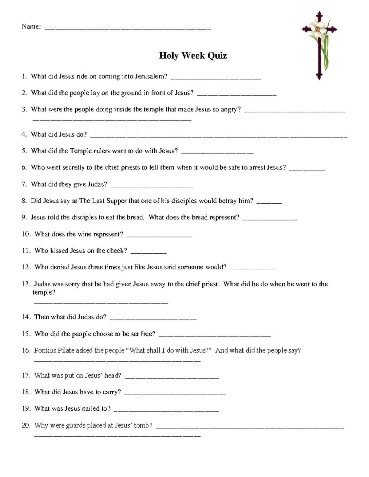 Holyweekquiz - Quiz about holy week - Name