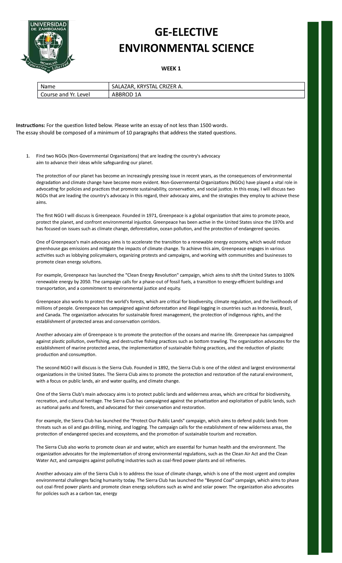 WEEK1 WS ( Enviscie) - ANSWER SOLVE - 35 local 369 WEEK 1 GE-ELECTIVE ...