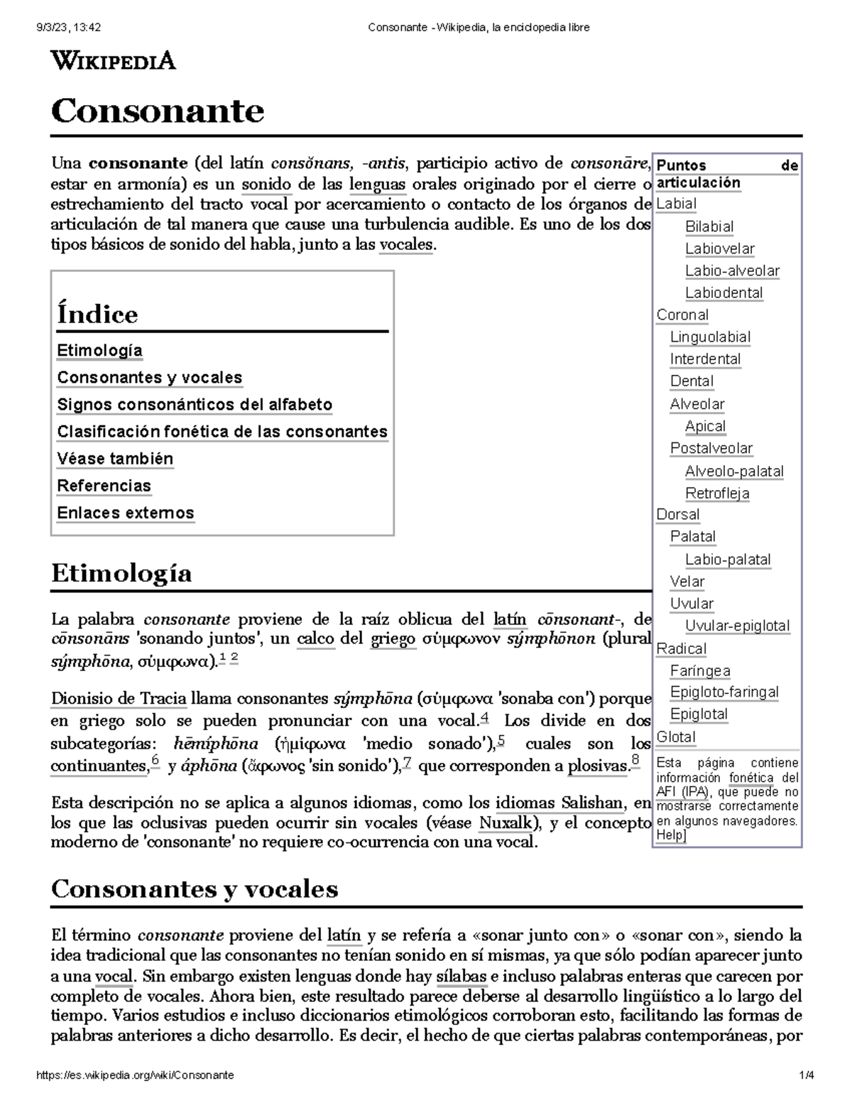 20 Consonante - dsdDSF - Puntos de articulación Labial Bilabial ...