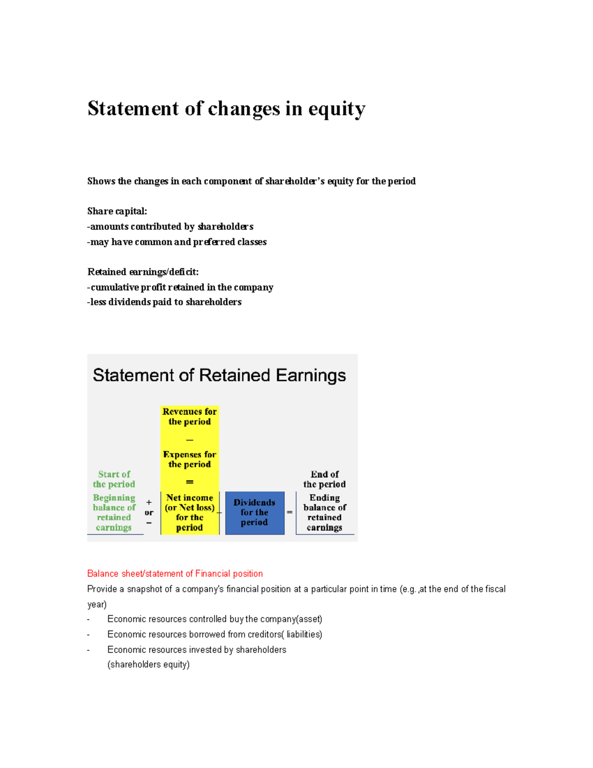 1340 note - Lecture notes 1-4 - Statement of changes in equity Shows ...
