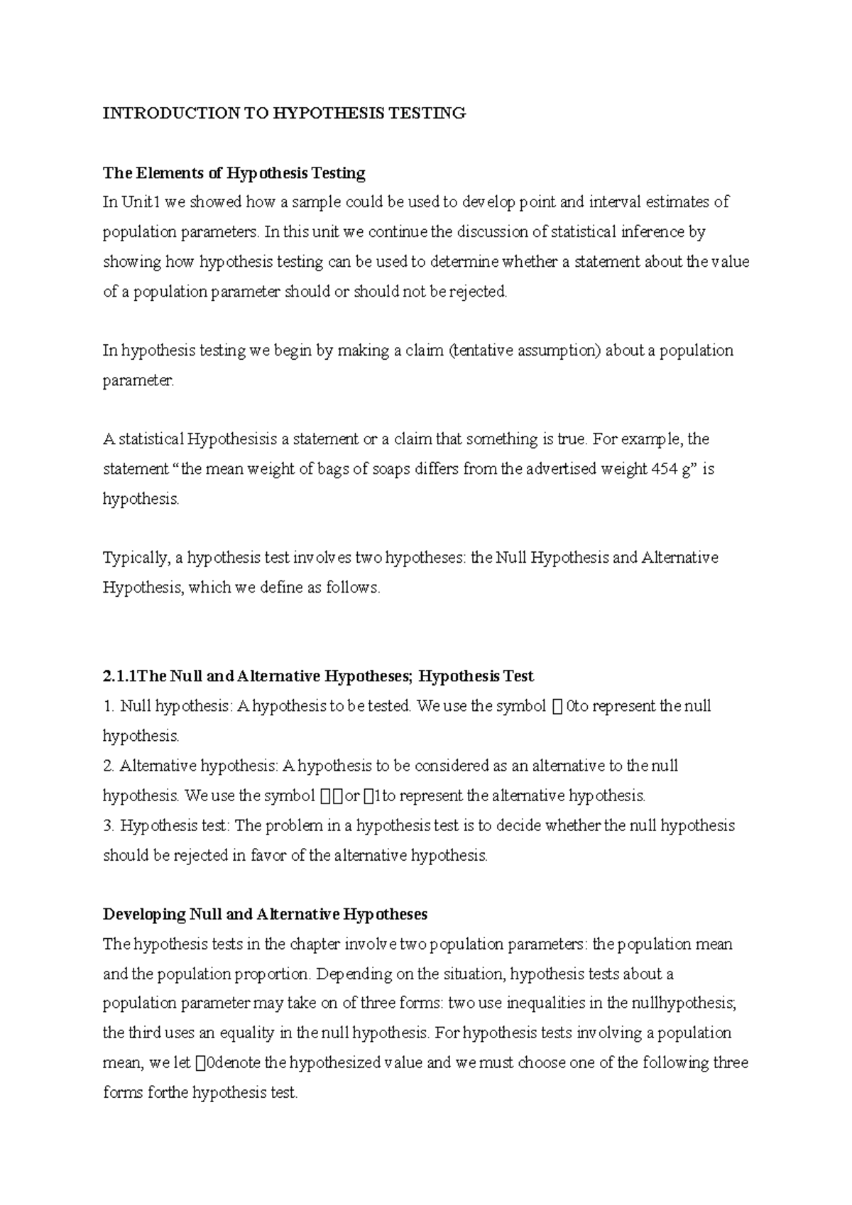 Introduction TO Hypothesis Testing - INTRODUCTION TO HYPOTHESIS TESTING ...