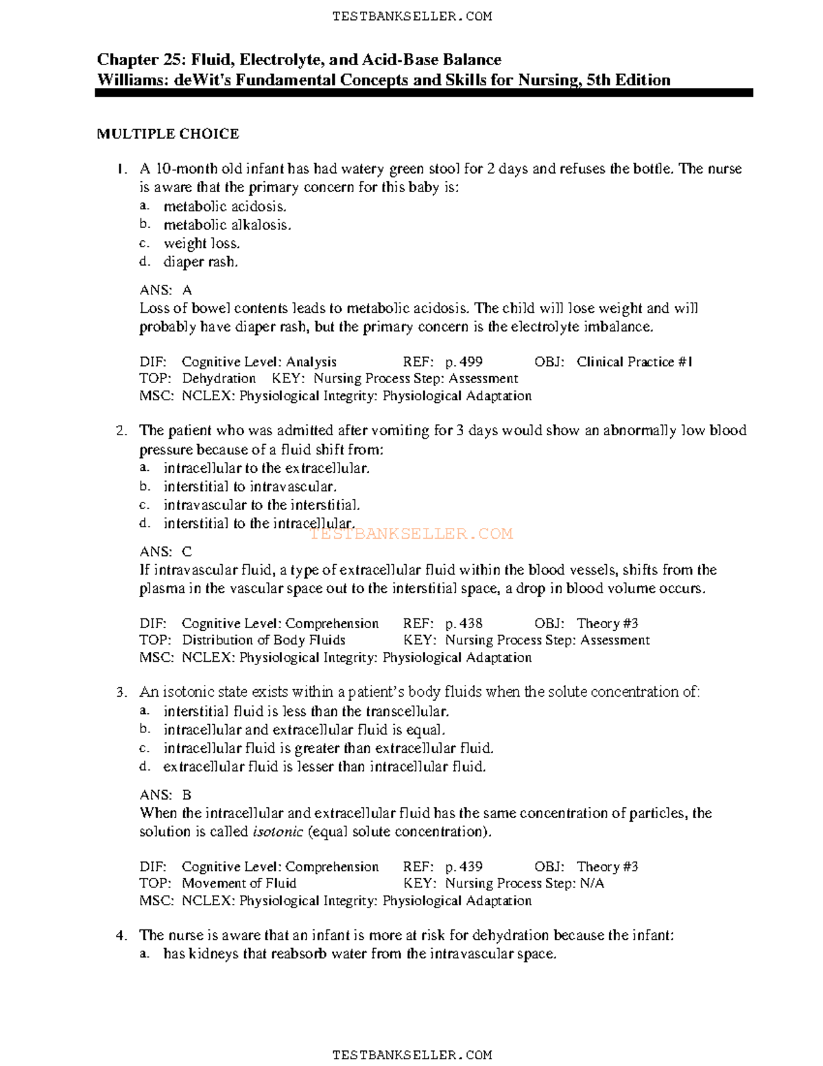 Chapter 25 Questions - TESTBANKSELLER Chapter 25: Fluid, Electrolyte ...