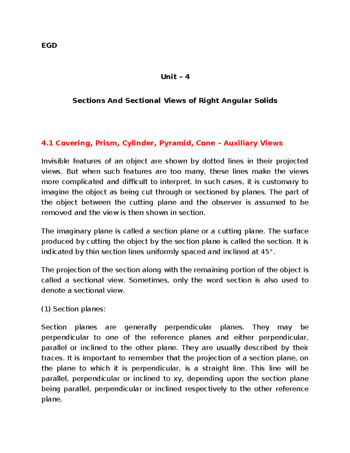 EGD 4 - SECTIONS AND SECTIONAL VIEWS OF RIGHT ANGULAR SOLIDS COVERING ...