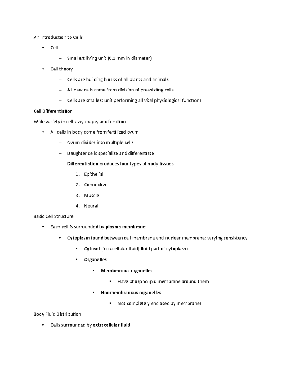 An Introduction to Cells notes - An Introduction to Cells Cell Smallest ...