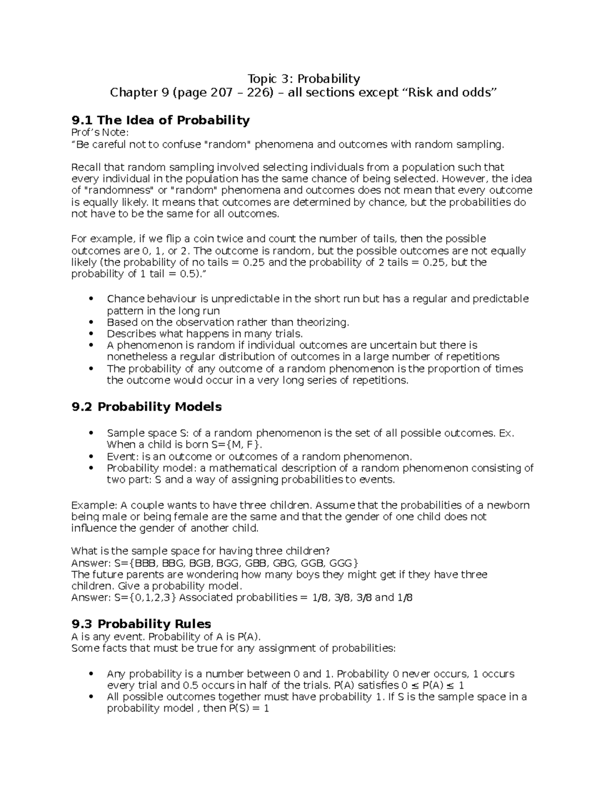 Topic 3: Probability - Topic 3: Probability Chapter 9 (page 207 226 ...