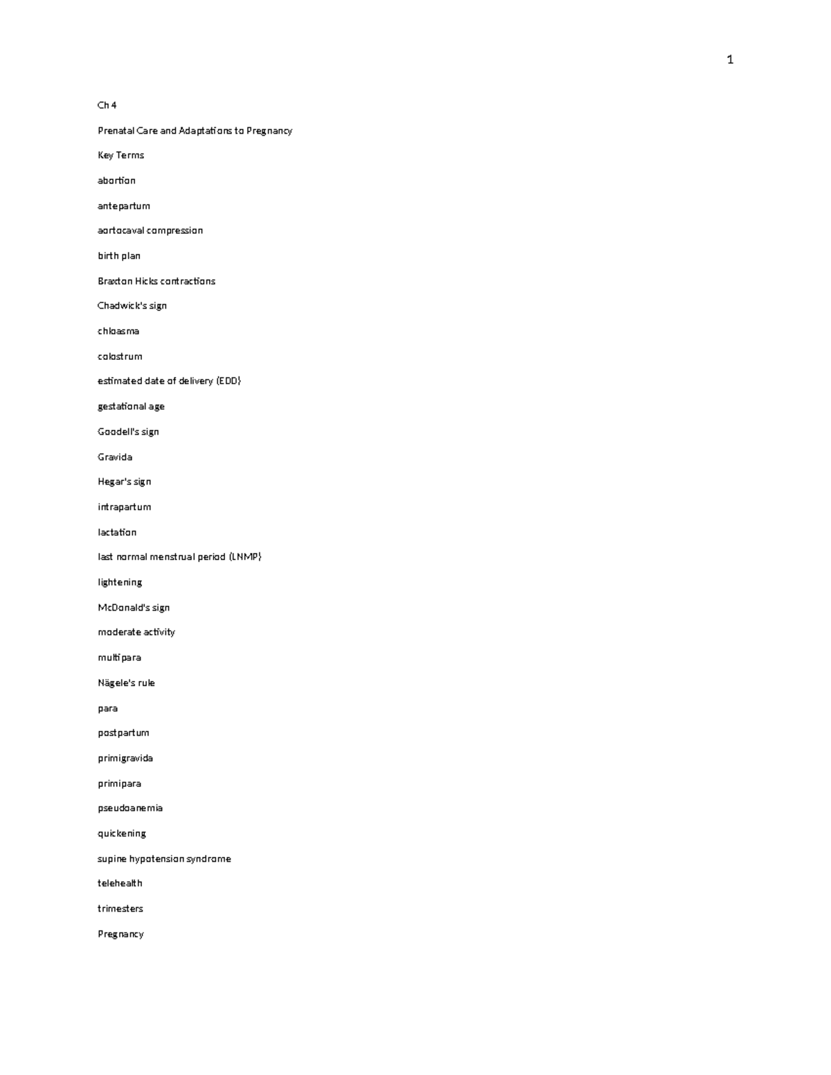 Ch 4 OB - OB notes - Ch 4 Prenatal Care and Adaptations to Pregnancy ...