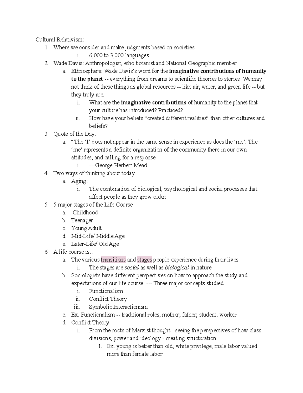 Sociology notes - Cultural Relativism: 1. Where we consider and make ...