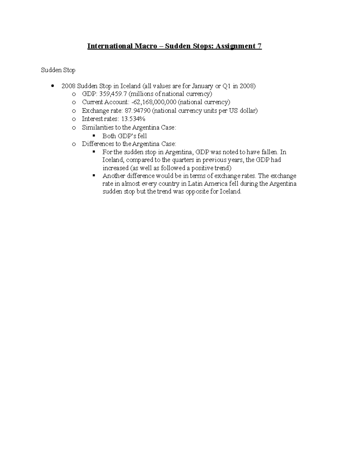 Sudden stops HW - International Macro – Sudden Stops: Assignment 7 ...