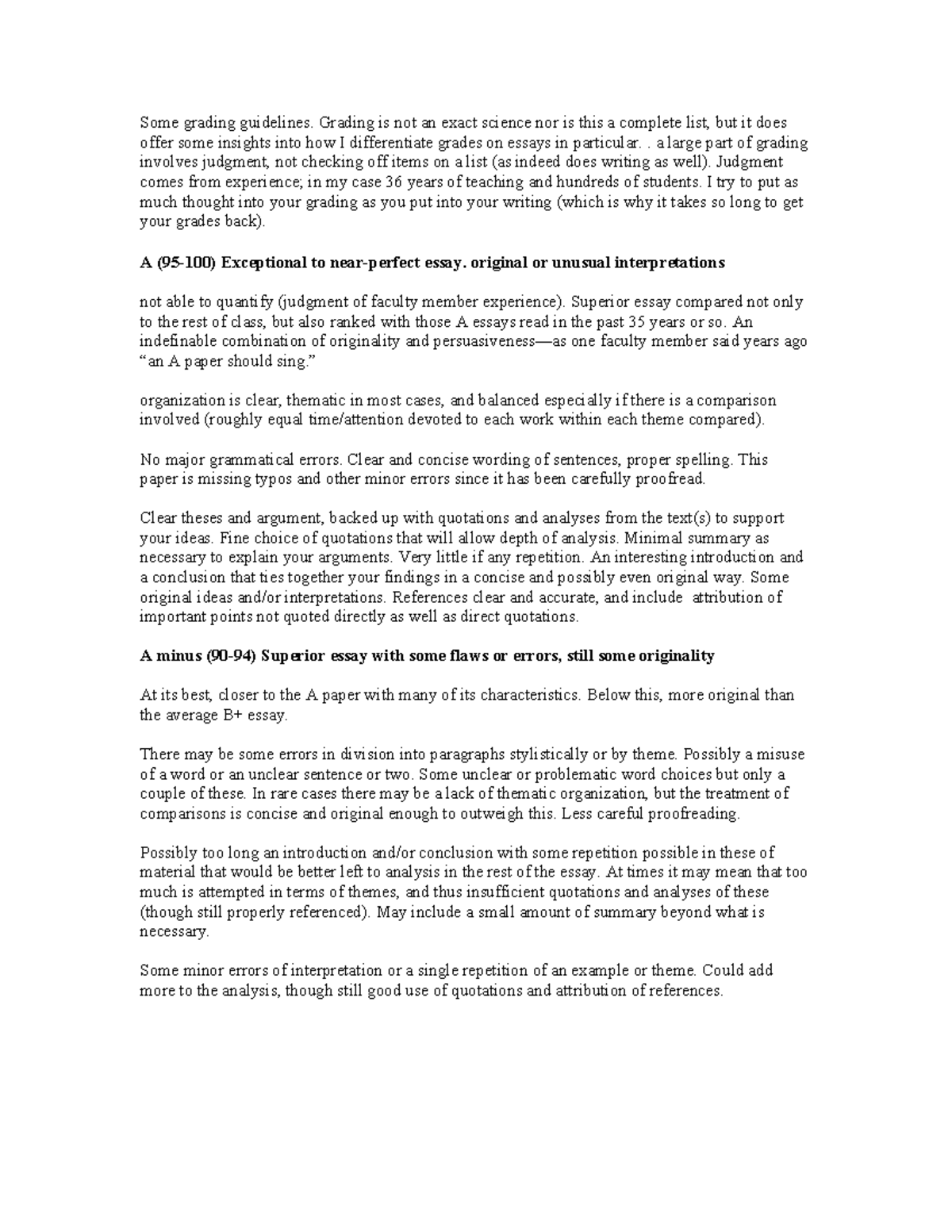 *Essay grading guidelines - Some grading guidelines. Grading is not an ...