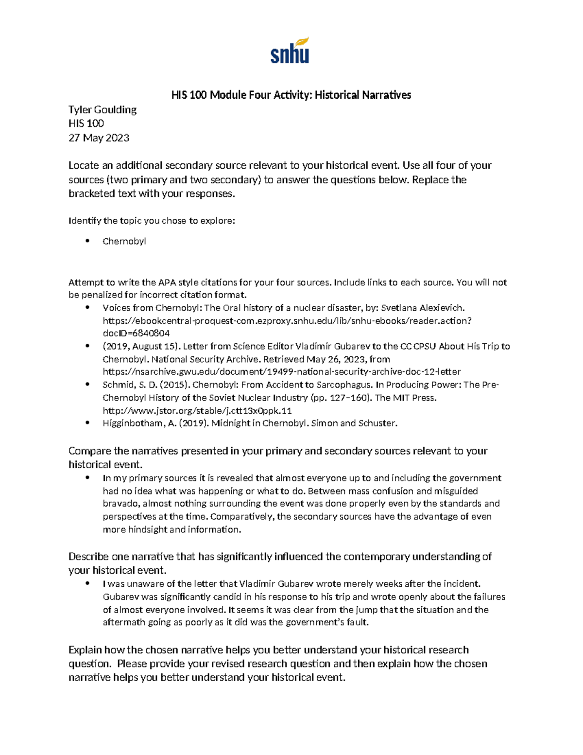 HIS 100 Module Four Activity Narratives Goulding - HIS 100 Module Four ...