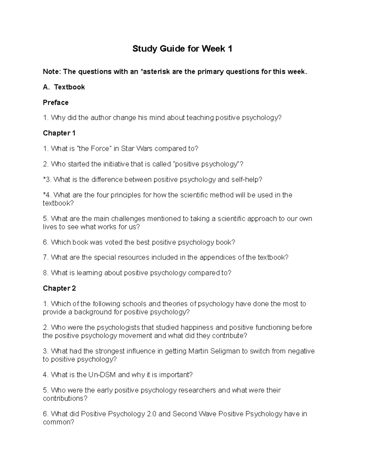 Study Guide week 1 - Study Guide for Week 1 Note: The questions with an ...