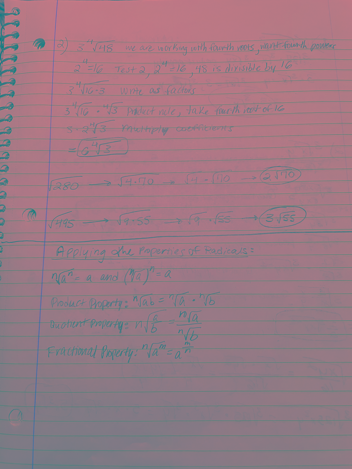 Properties of Radicals handwritten notes - 2) we are working with ...