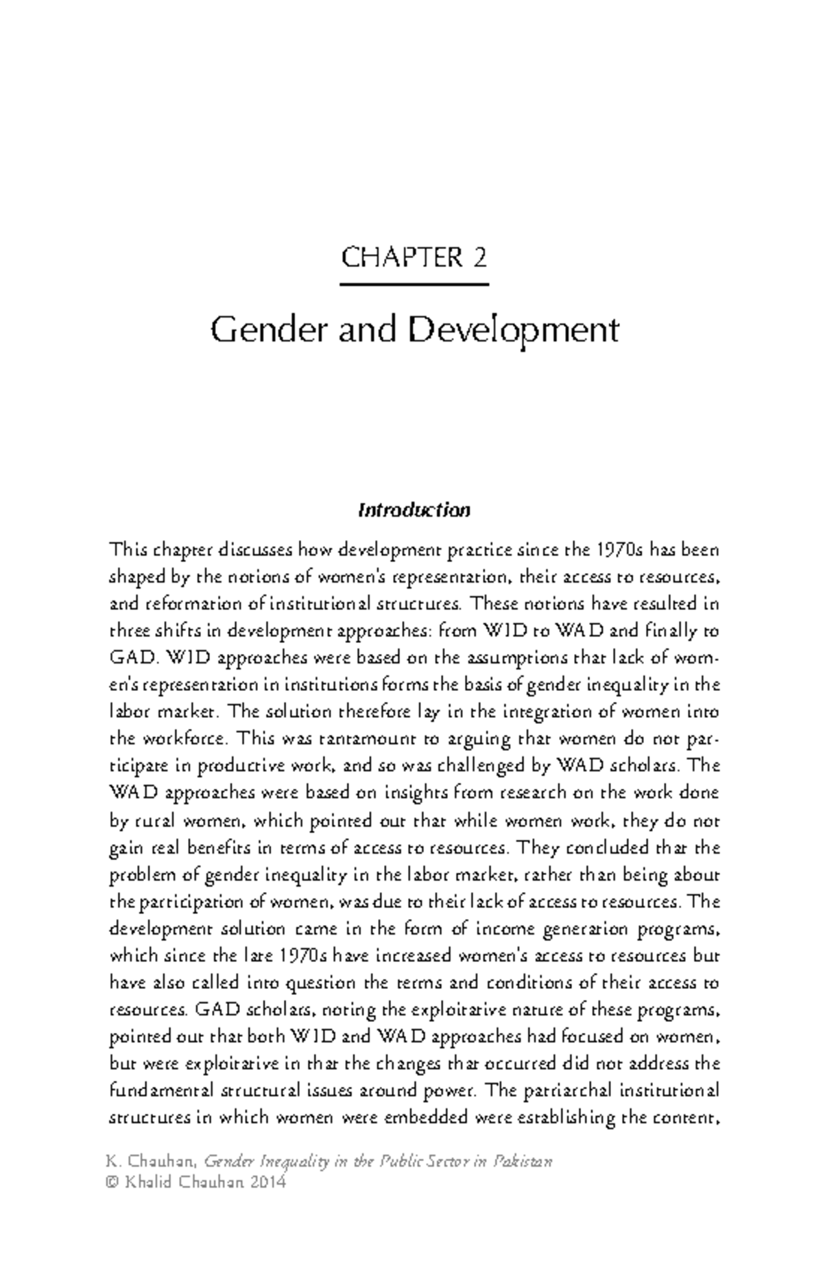 Wid wad gad - CHAPTER 2 Gender and Development Introduction This ...