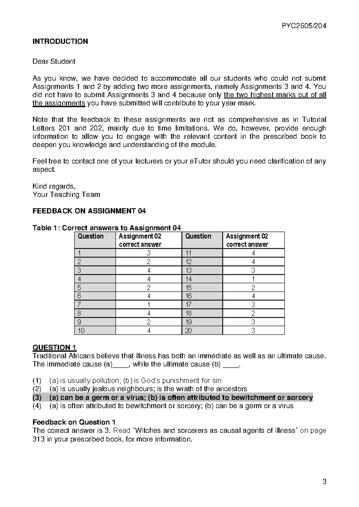 PYC2605 PAST Assignments 2021 - 2016 - PYC2605/ INTRODUCTION Dear ...