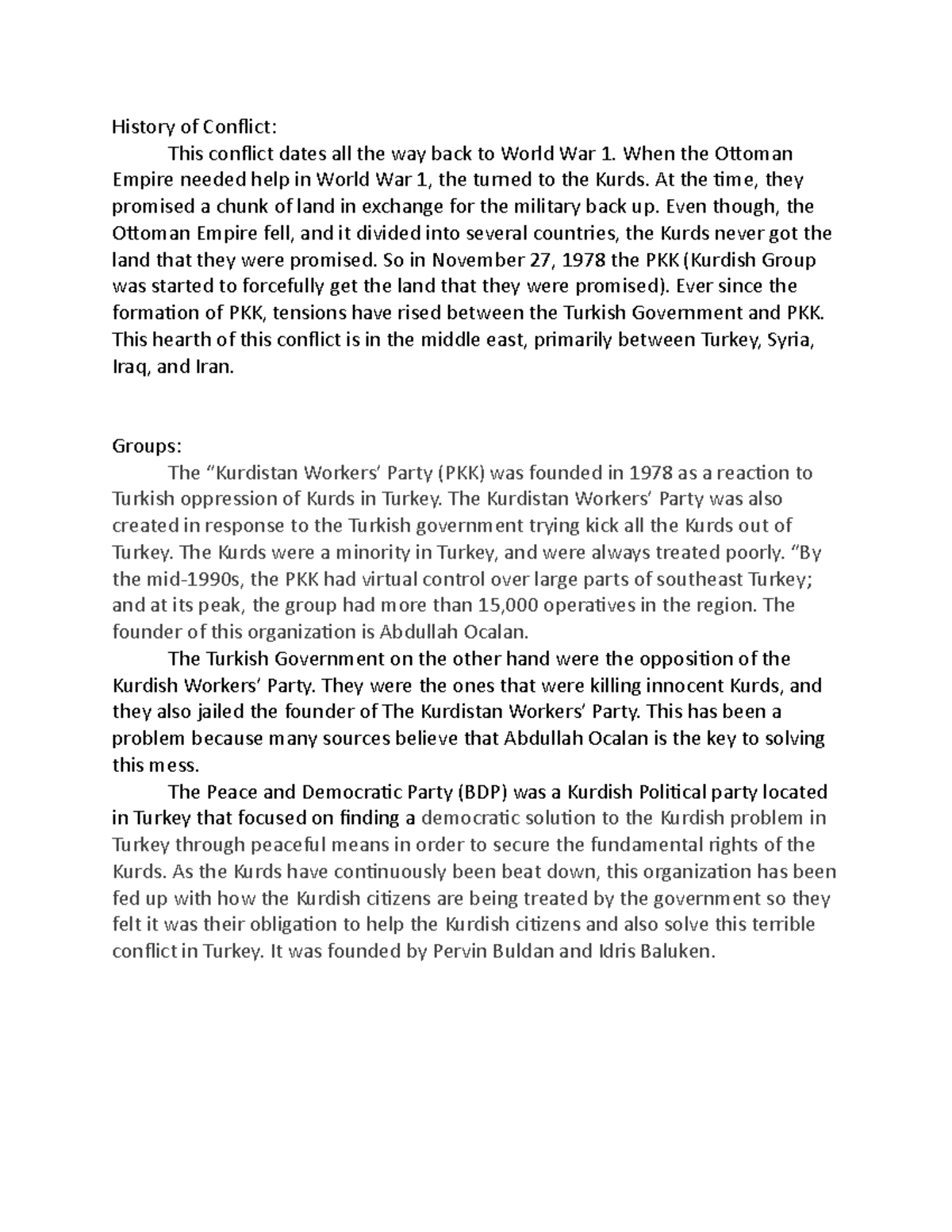 State Department Warning Notes - History of Conflict: This conflict ...