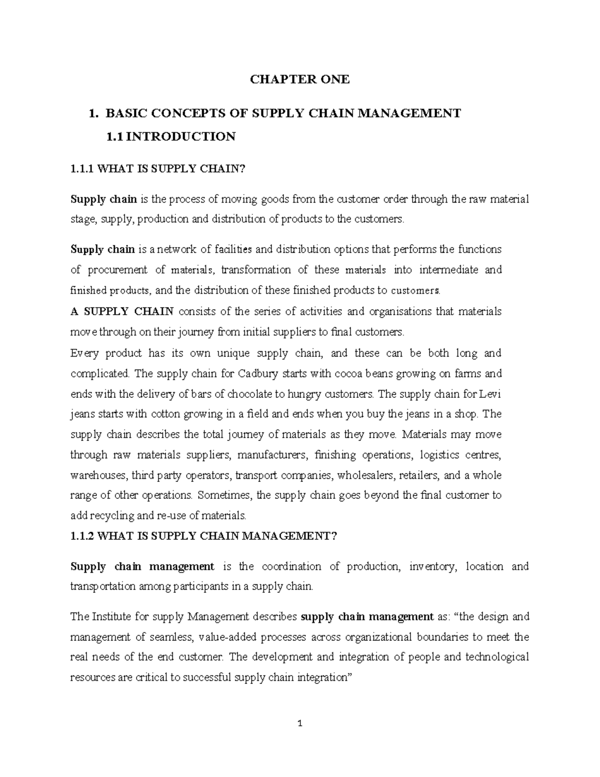 All major courses of LSCM - CHAPTER ONE 1. BASIC CONCEPTS OF SUPPLY ...