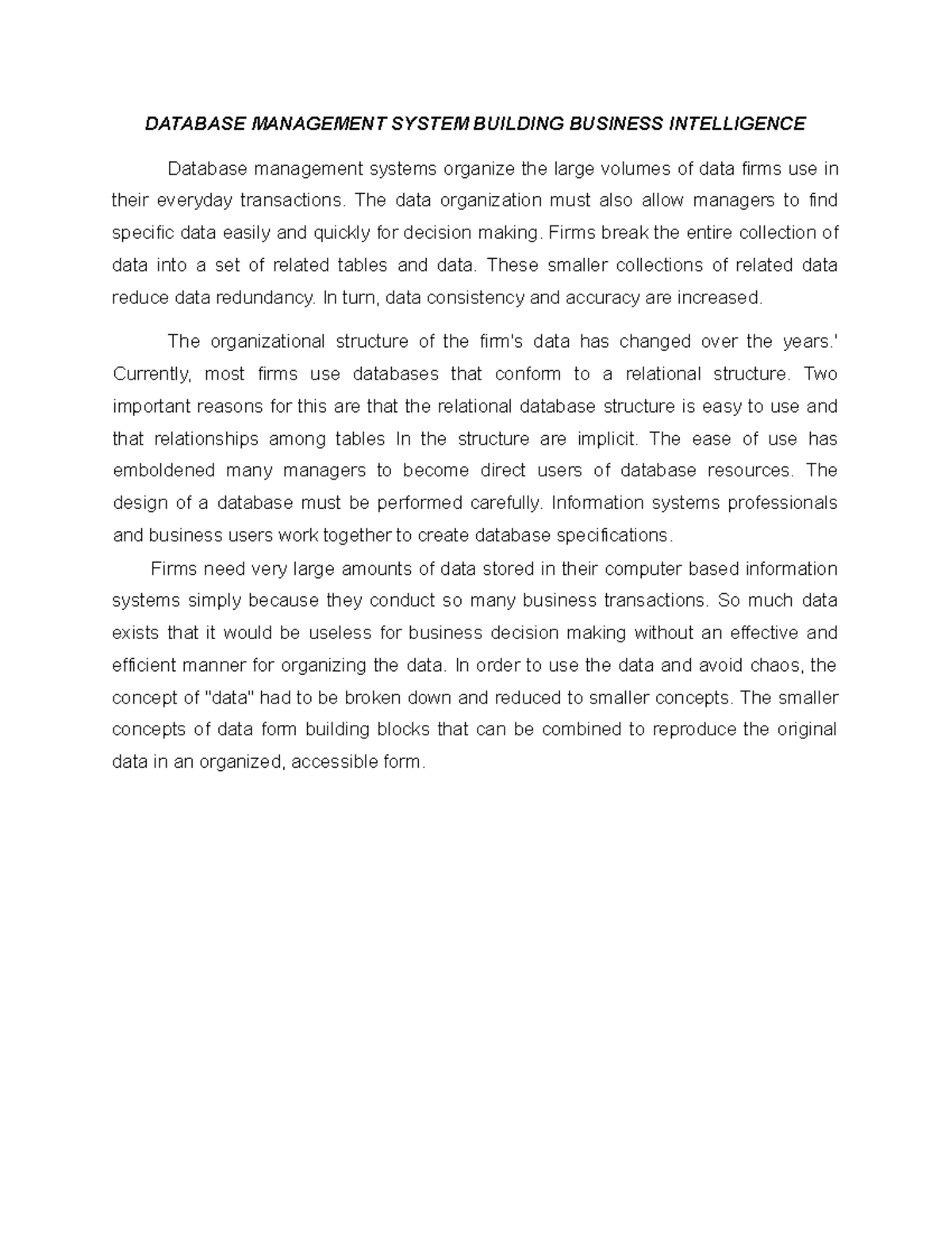 Lesson 7 Database Management System Building Business Intelligence ...