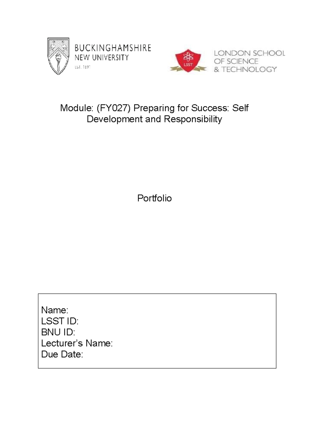 FY027 Template CW1 - Module: (FY027) Preparing for Success: Self ...