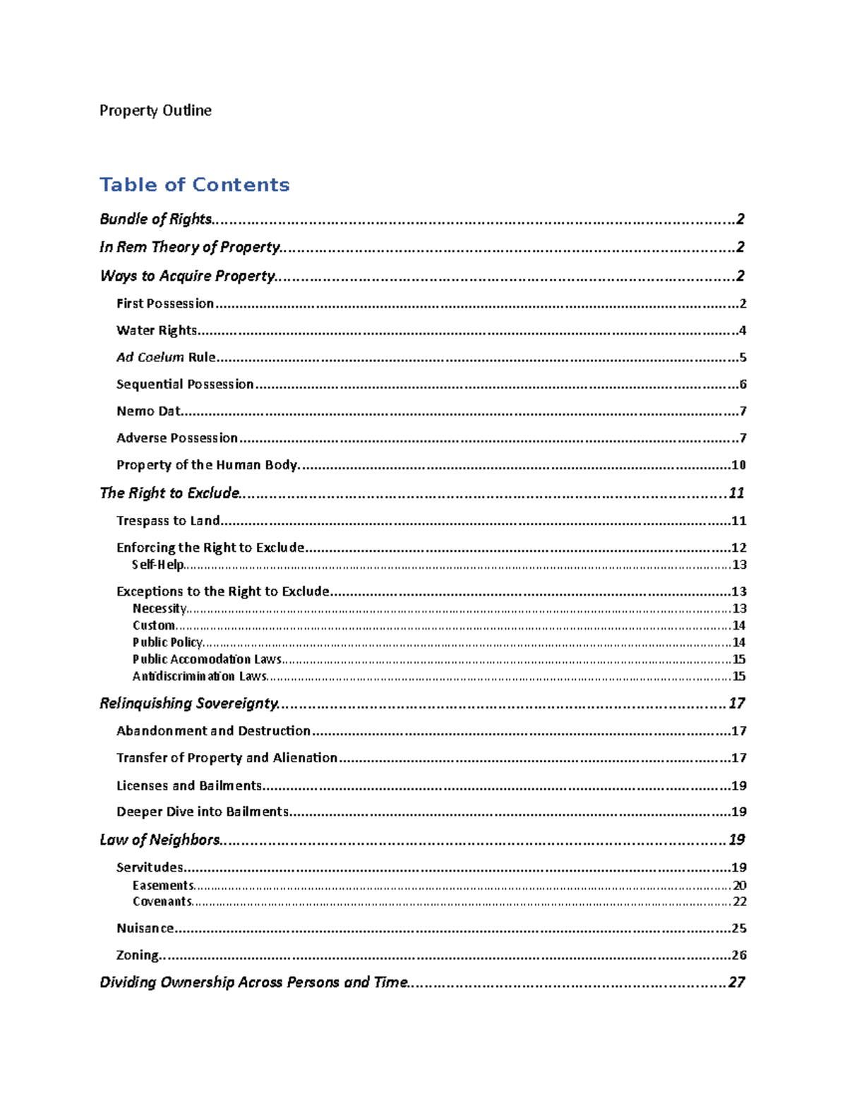 Property Outline - Property Outline Bundle of - Studocu