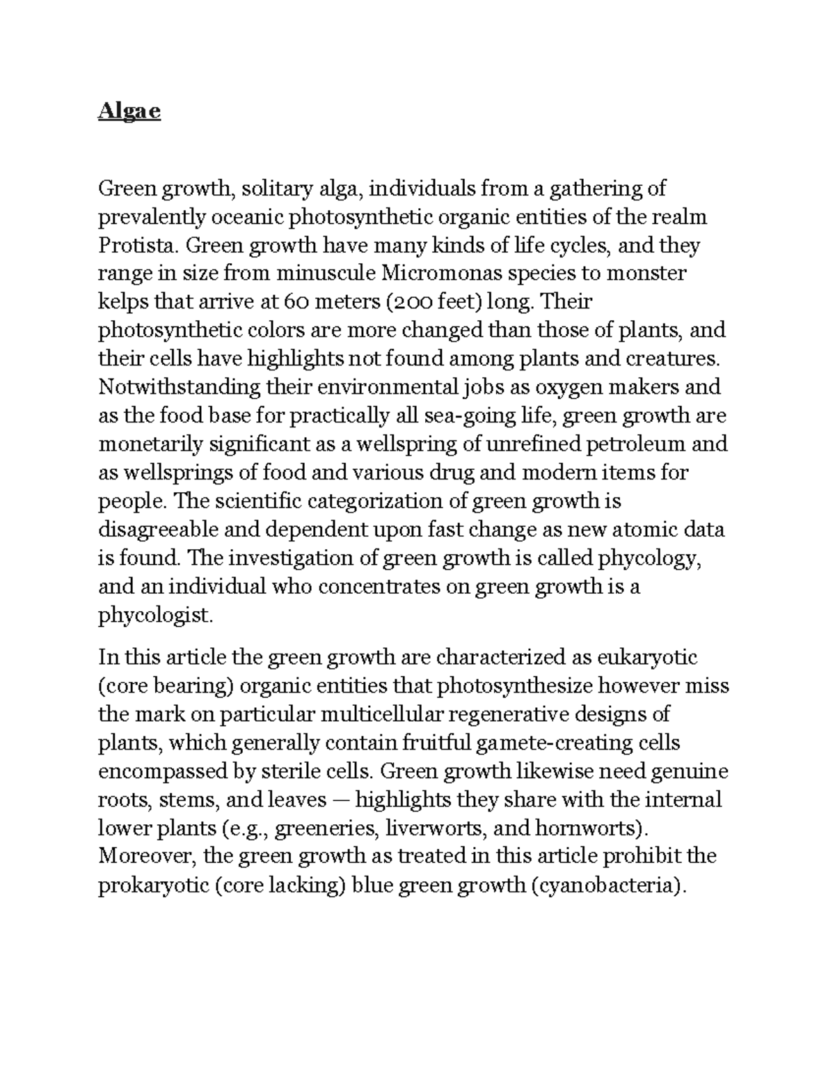 Algae - Algae Green growth, solitary alga, individuals from a gathering ...