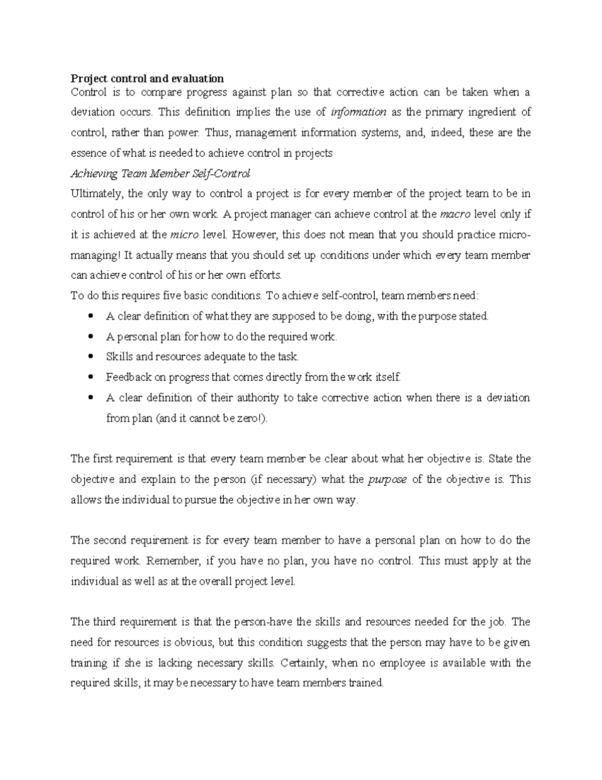 Project control and evaluation - Project control and evaluation Control ...