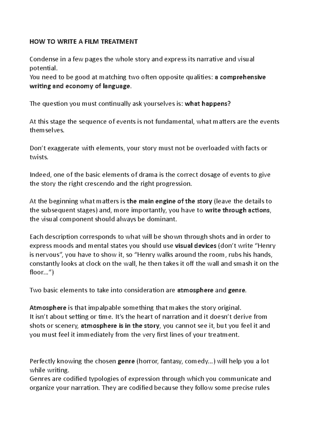 HOW TO Write A FILM Treatment - HOW TO WRITE A FILM TREATMENT Condense ...