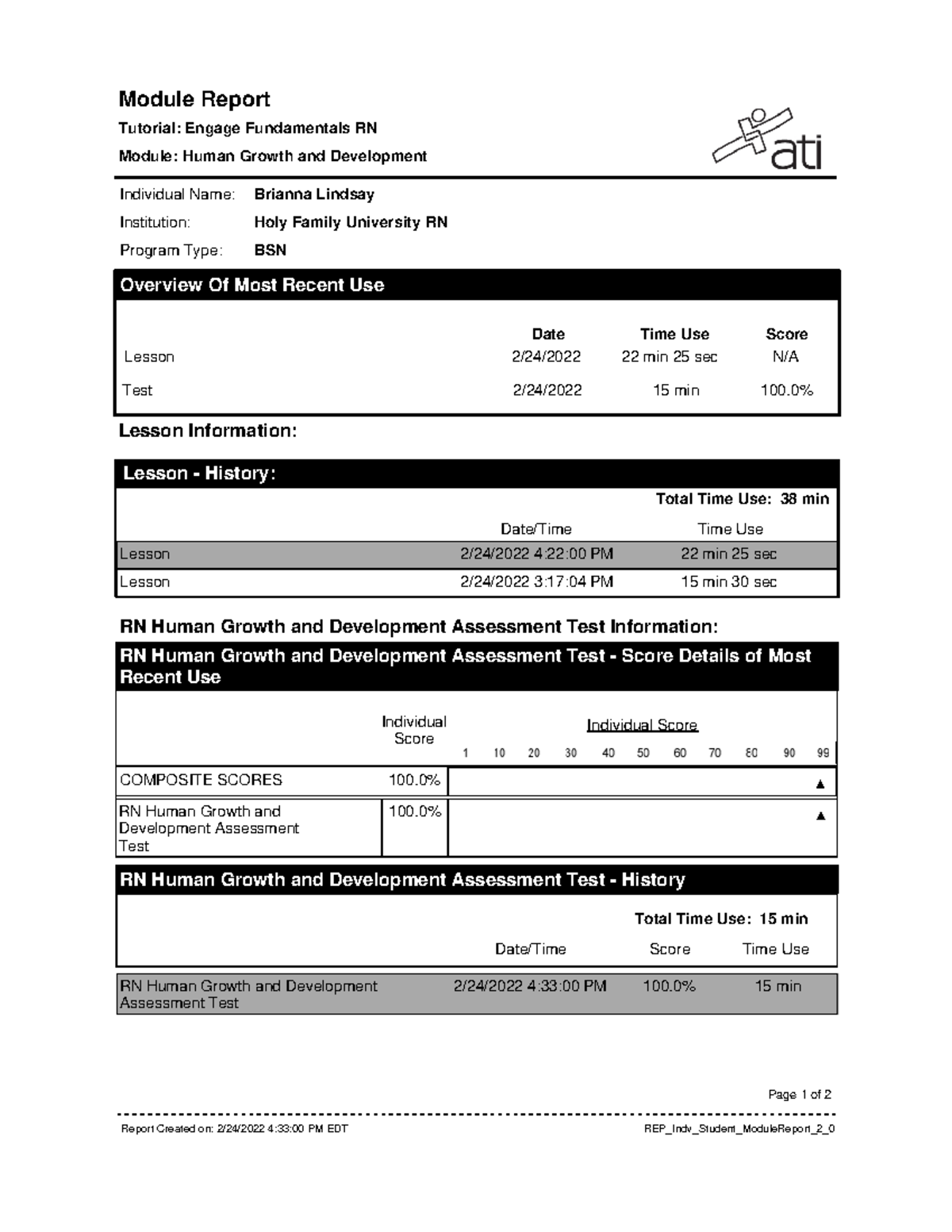 ATI Engage Human Development in class number 4 - Date/Time Time Use ...