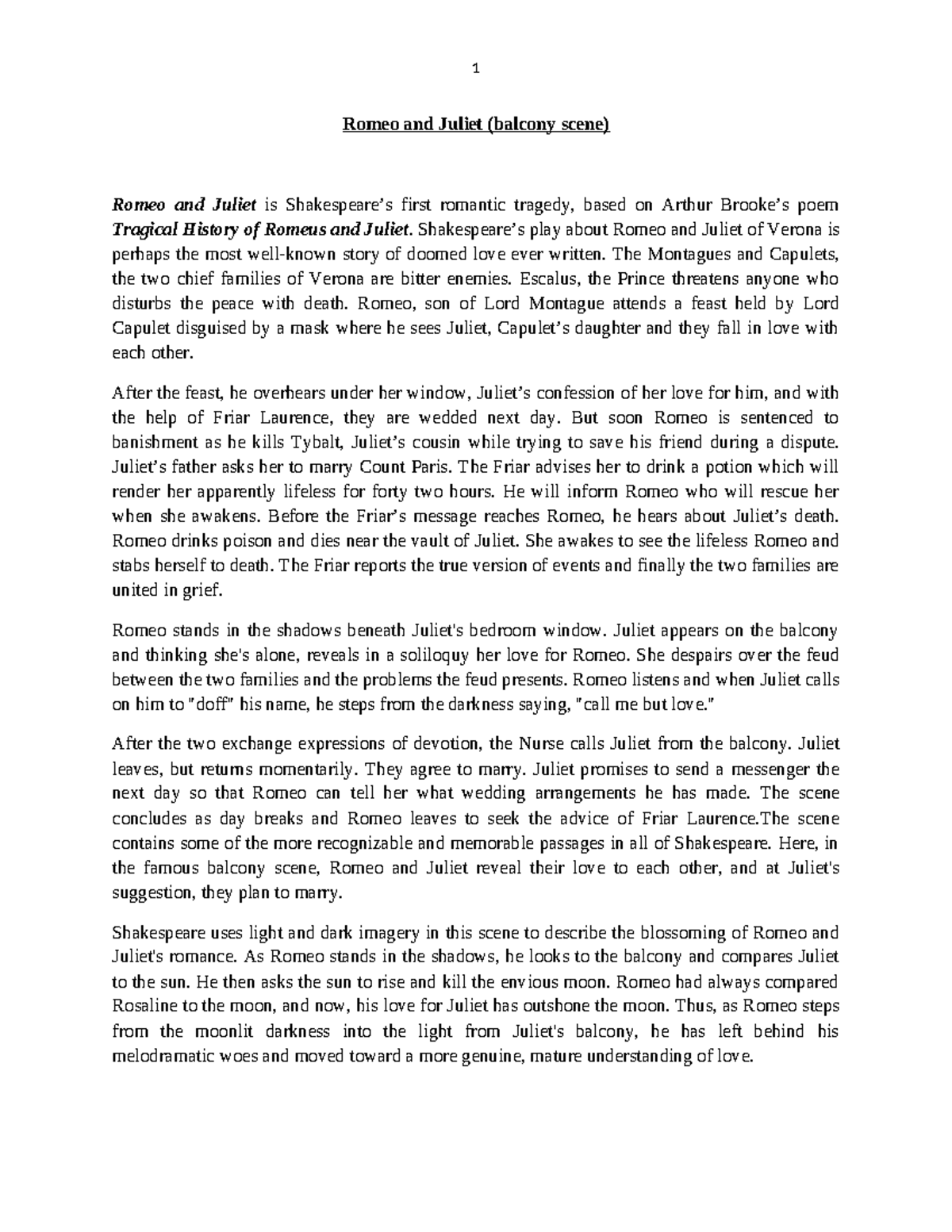 Romeo and Juliet - Story - 1 Romeo and Juliet (balcony scene) Romeo and ...